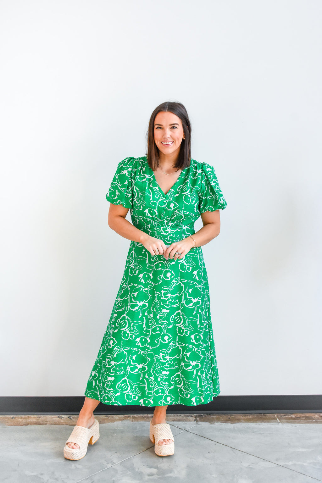 Going Green Puff Sleeve Midi Dress – Maren + Main Boutique